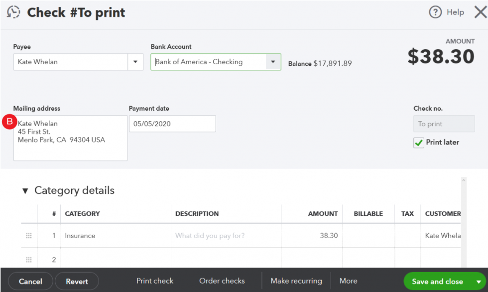 How to enter the recipient address in QuickBooks - Checkflo