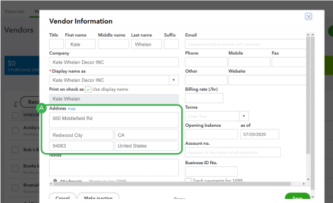 How to enter the recipient address in QuickBooks - Checkflo