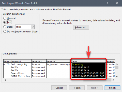 Formatting Long Tracking Numbers in MS Excel - Checkflo